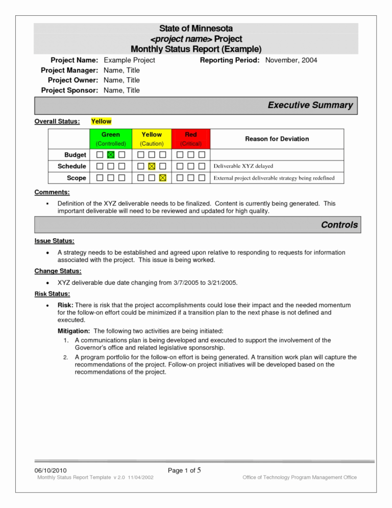 018 Project Status Report Template Excel Software Testing inside ...