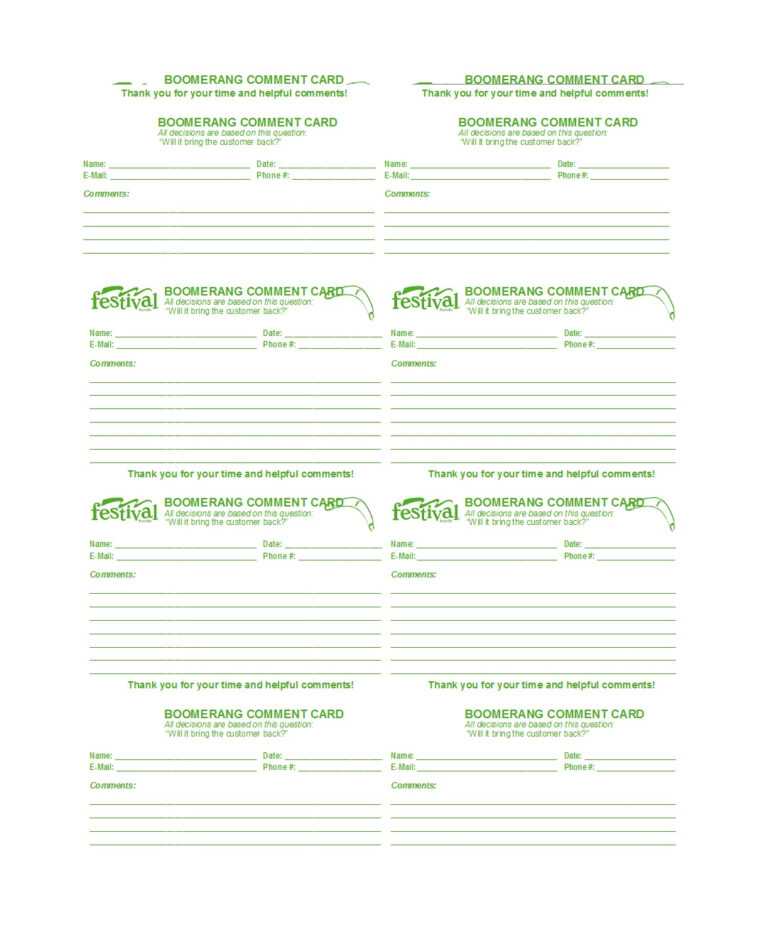 50 Printable Comment Card & Feedback Form Templates ᐅ inside Customer ...