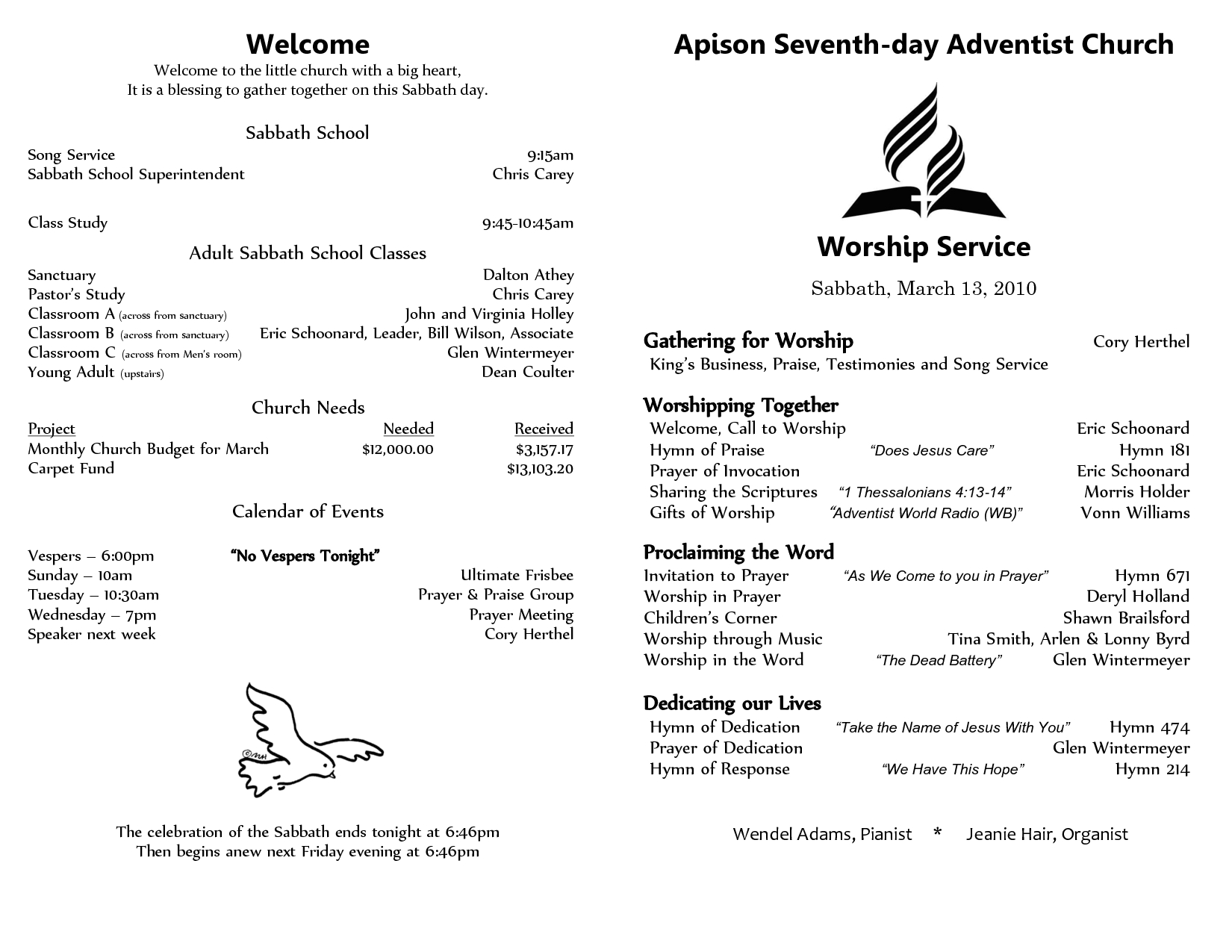 6 Awesome Seventh Day Adventist Church Bulletin Templates With Church 