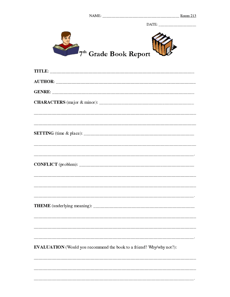 7Th Grade Book Report Outline | Education | Book Report with Student ...
