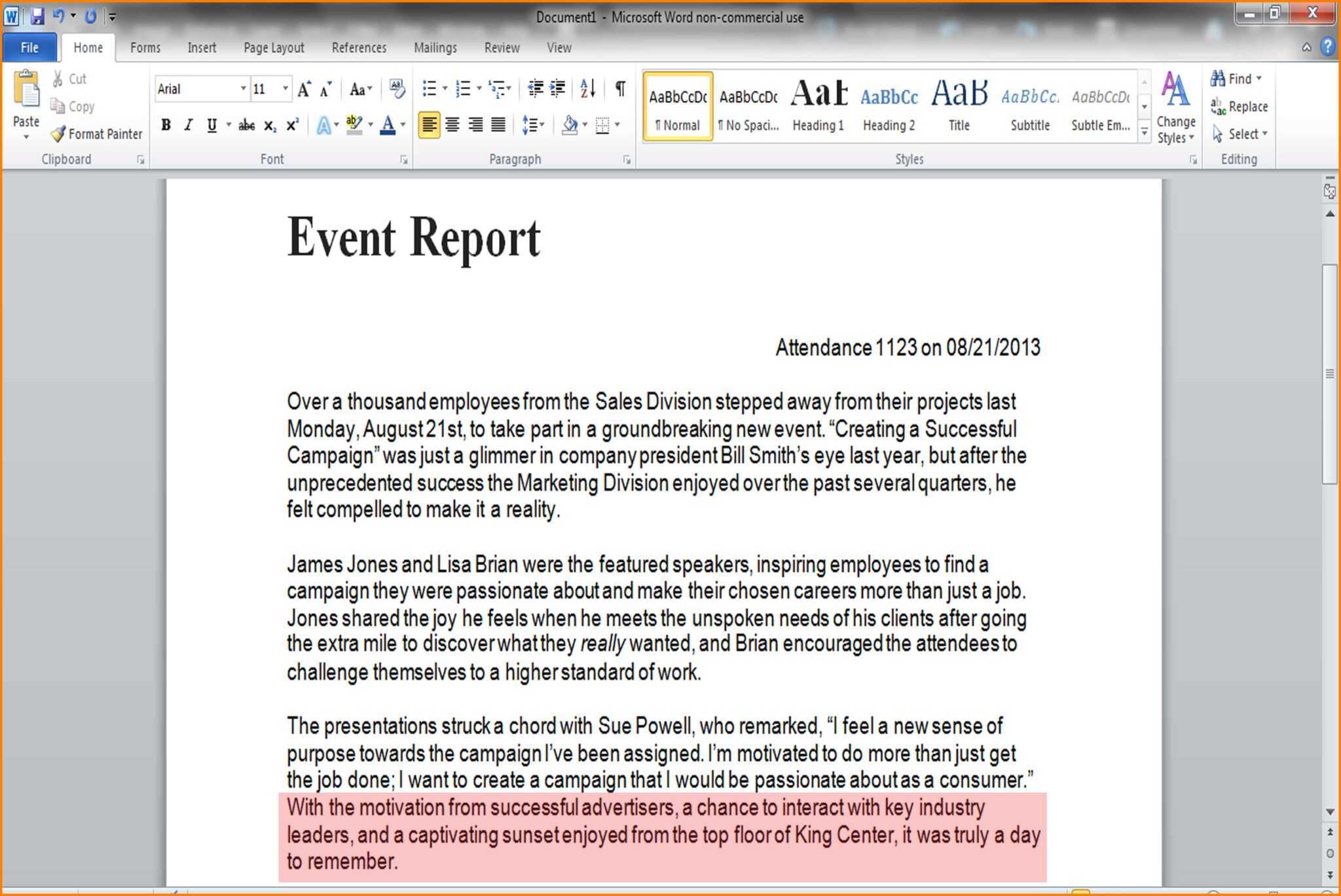 9 Event Report Template Word Business Opportunity Program With 