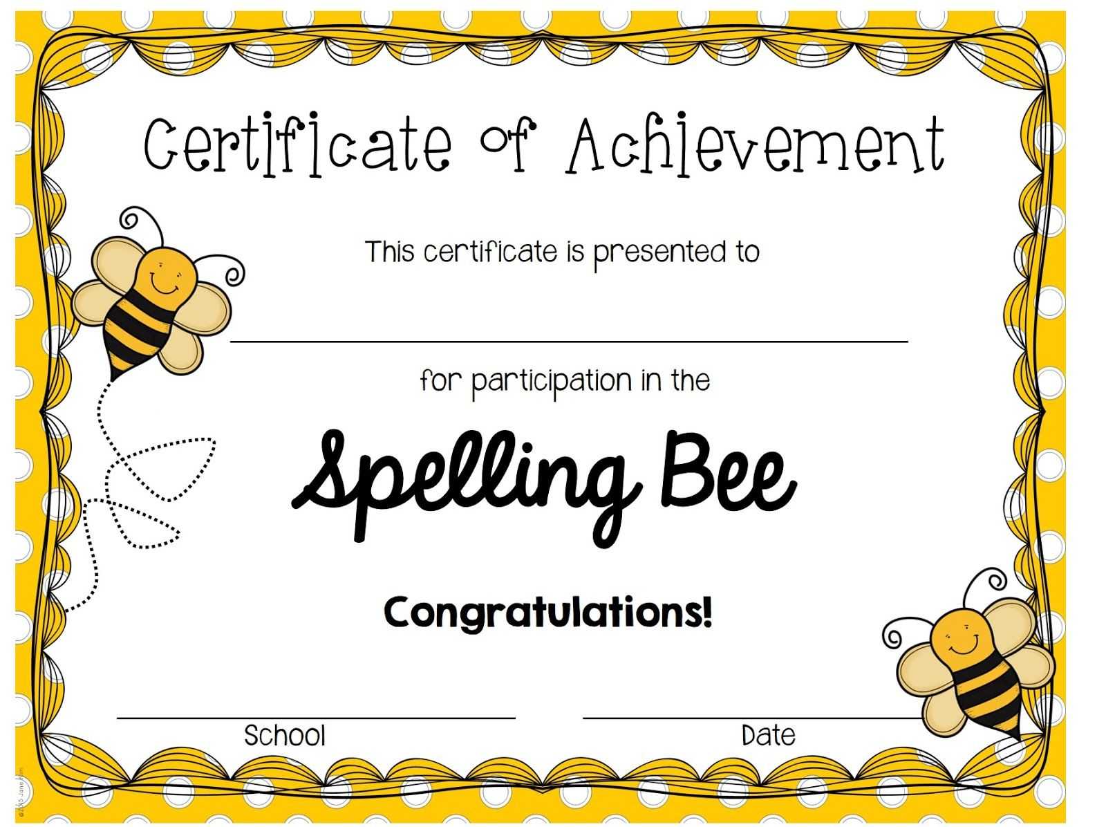 Spelling Bee Award Certificate Template Professional Template
