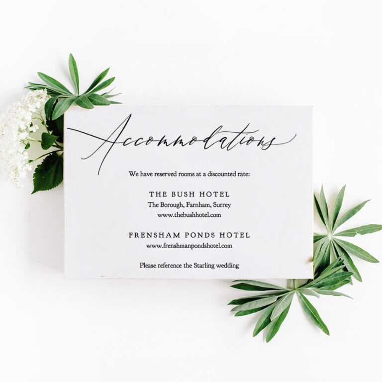 Accommodations Card Template Printable Accommodation Card with Wedding ...