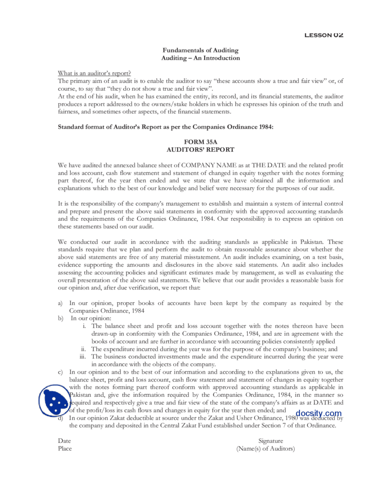 An Introduction Fundamentals Of Auditing Lecture Notes Docsity Intended For Internal Control