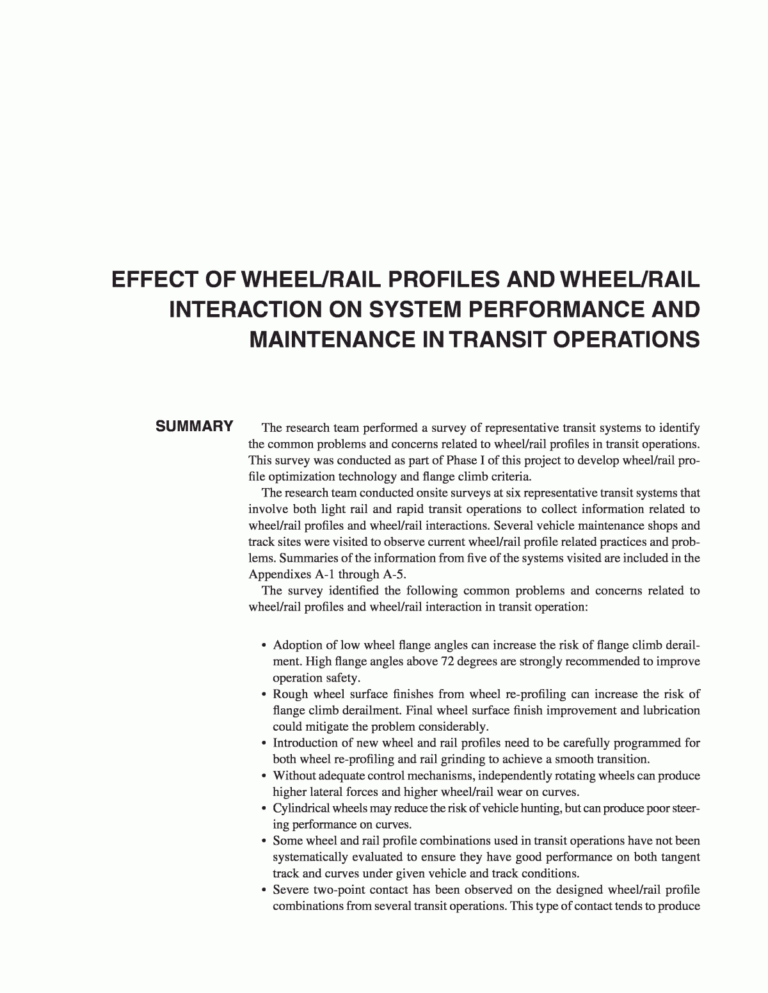 Appendix A – Effect Of Wheel/rail Profiles And Wheel/rail in Blank ...