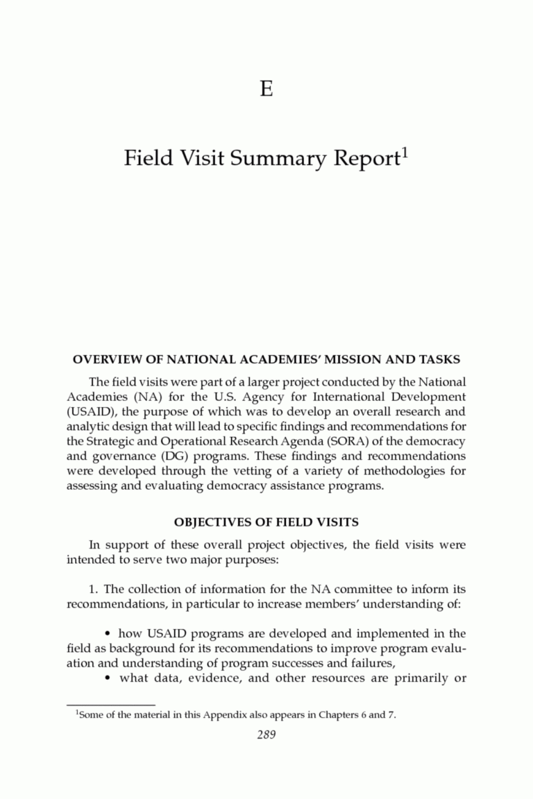 Appendix E: Field Visit Summary Report | Improving Democracy within ...