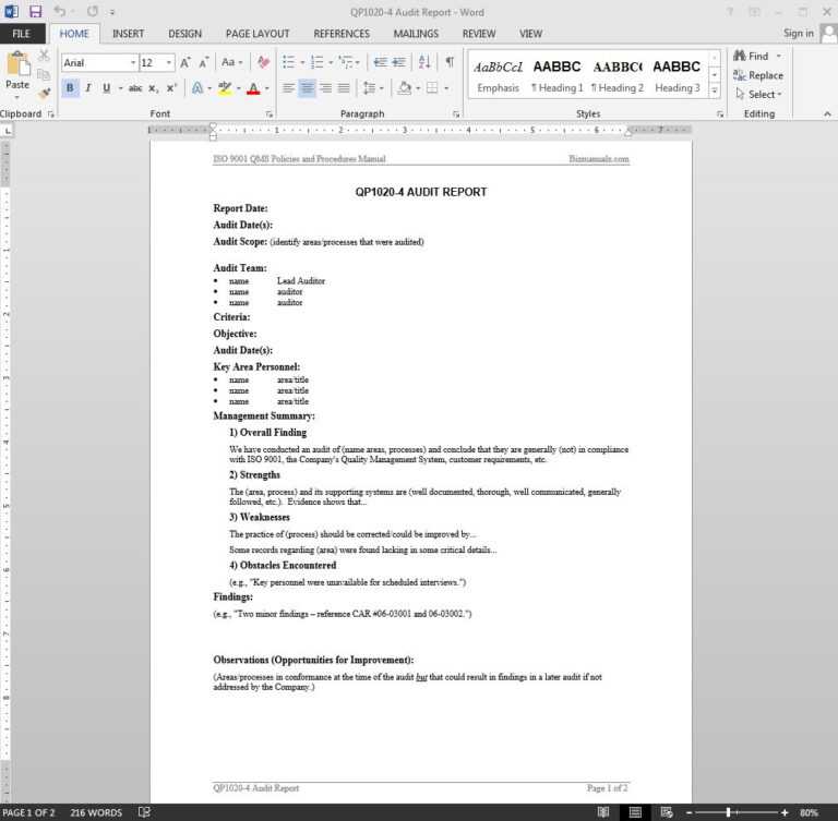 Sample Internal Audit Report Template Call Center Floor inside Template ...
