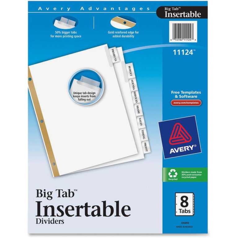 Avery Big Tab White Insertable Dividers Gold Reinforced In 8 Tab 