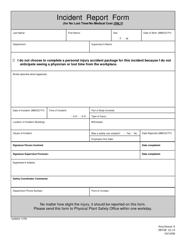 Best Photos Of Standard Incident Report Form – Risk in Customer ...