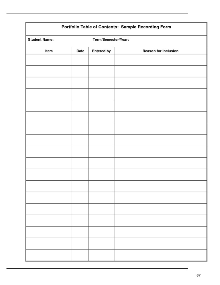 Best Photos Of Table Of Contents Form – Printable Blank for Blank Table ...