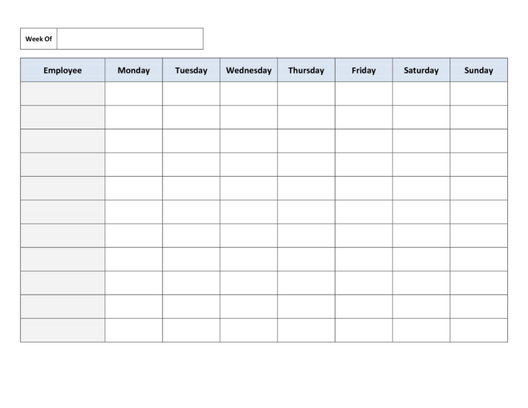Blank Weekly Work Schedule Template | Schedule | Class with Blank ...