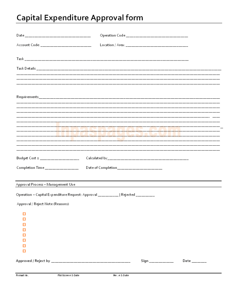 Capital Expenditure Approval Form Format within Capital Expenditure ...