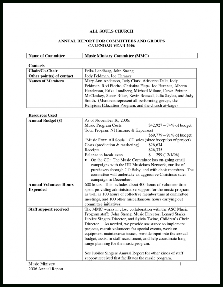 Church Annual Report Template Teplates For Every Day Intended For