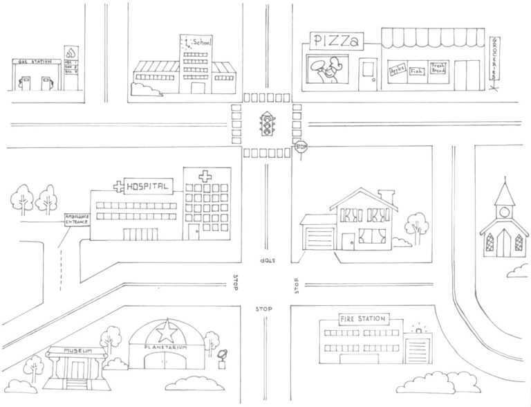City Map Coloring Page | E-Dbd regarding Blank City Map Template ...