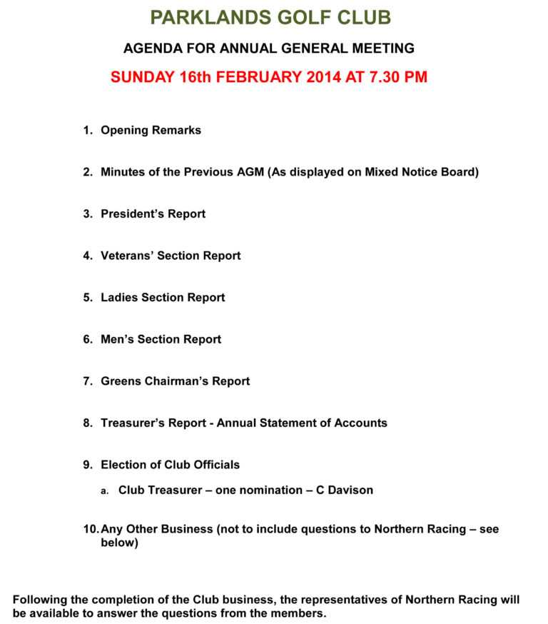 Club Agm – Sunday 16Th February 2014 | Parklands Golf Club throughout ...