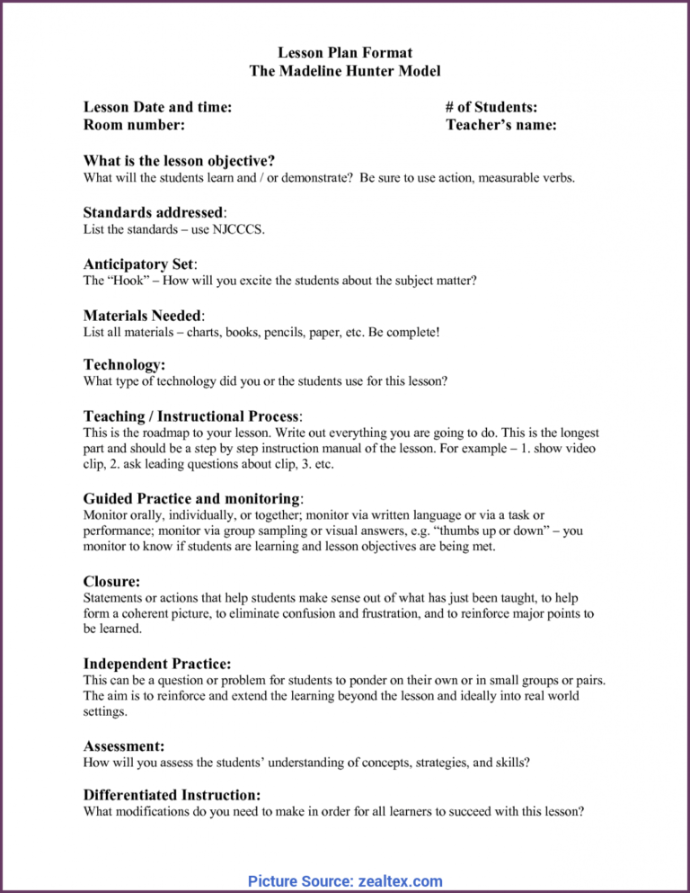 Complex Madeline Hunter Lesson Plan Explanation Madeline with Madeline ...