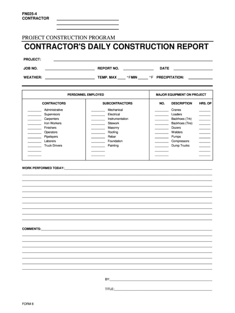 Construction Daily Report Template Excel – Fill Online with ...