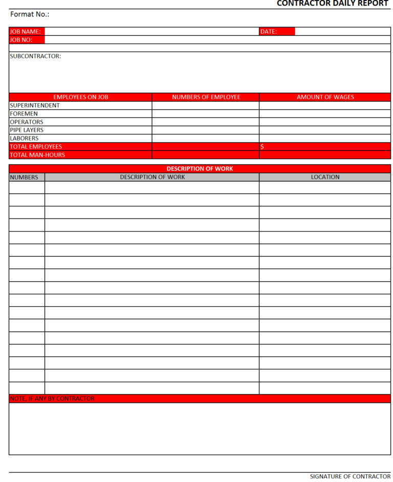 Construction Daily Report Template Excel | Report Template for ...