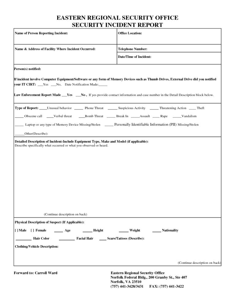 Cyber Security Incident Report Form And Security Incident for Computer ...