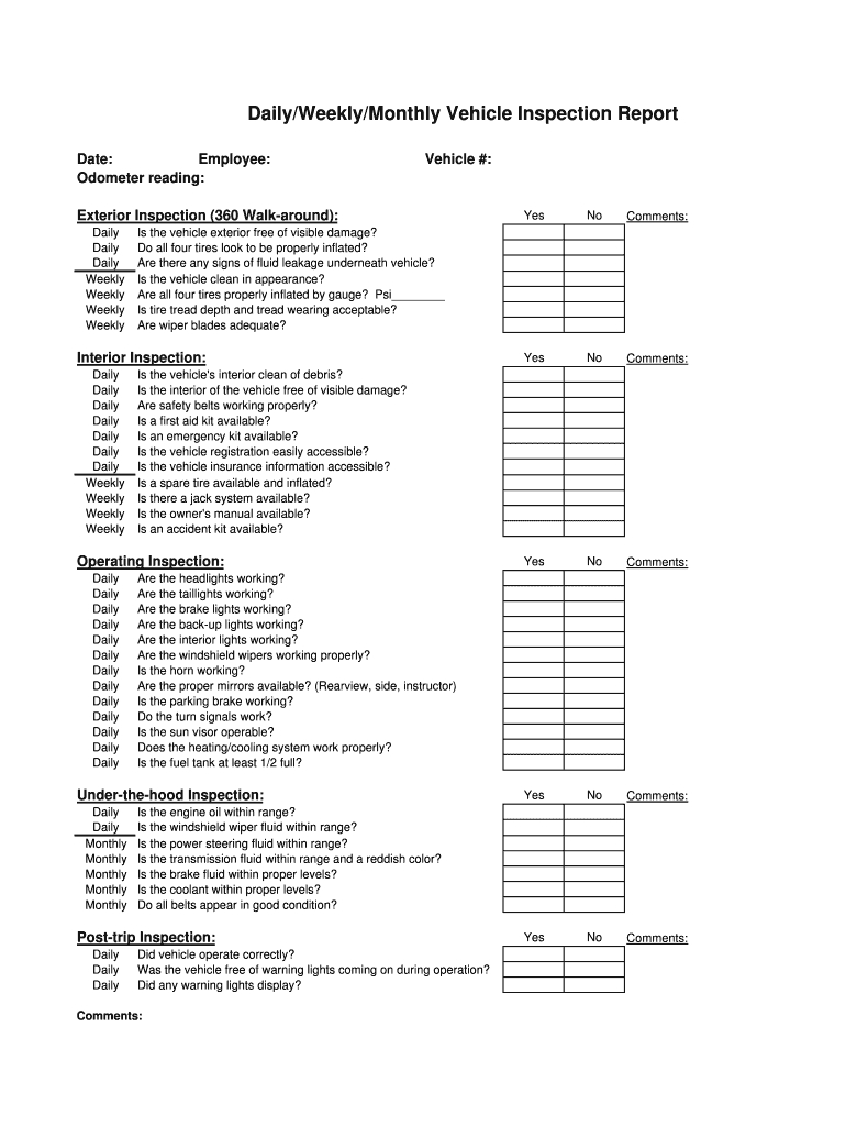 Daily Vehicle Inspection Fill Online Printable Fillable Throughout 