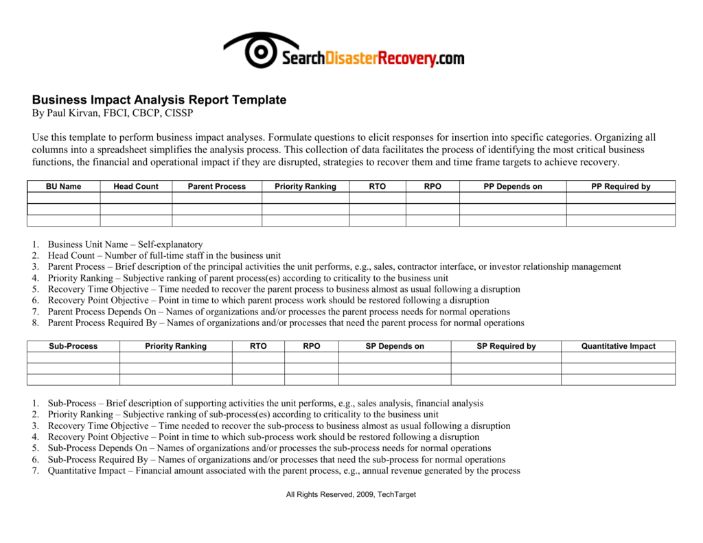 Downloadable Business Impact Analysis Template Pertaining To Business Analyst Report Template 
