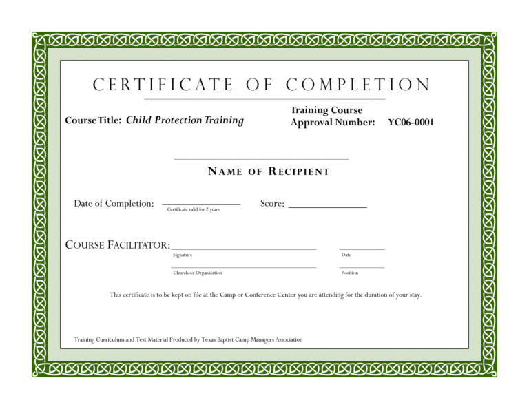 Editable Sample Certificate For Training Completion intended for Fall ...