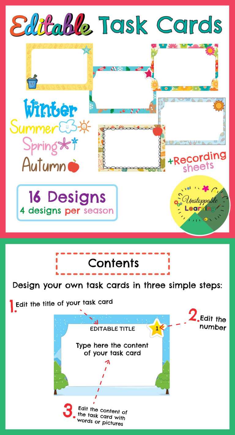 Editable Task Card Templates Seasonal Themed | My Products inside Task ...