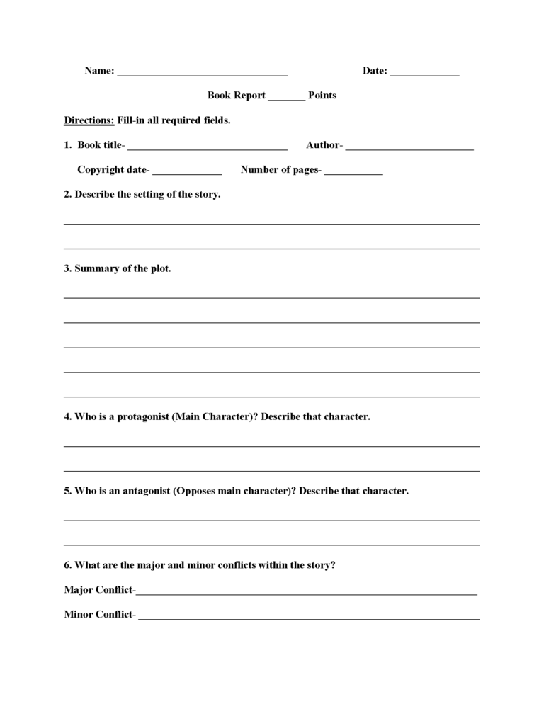 Englishlinx | Book Report Worksheets for 6Th Grade Book Report Template ...