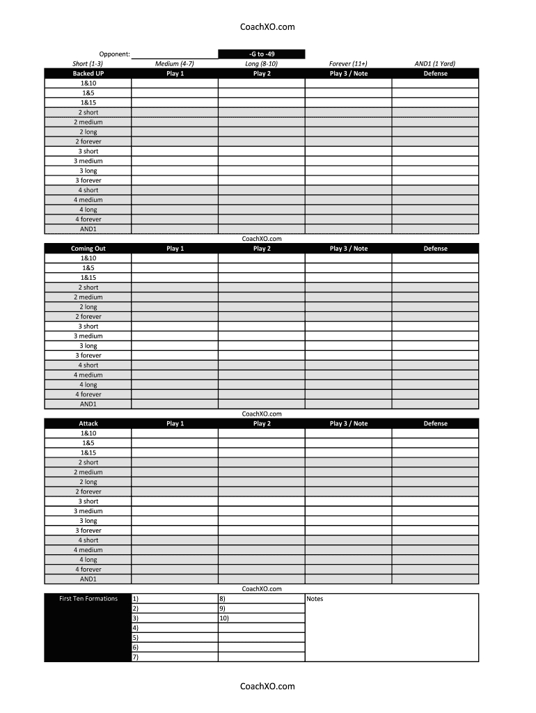 Football Play Sheet Template Excel