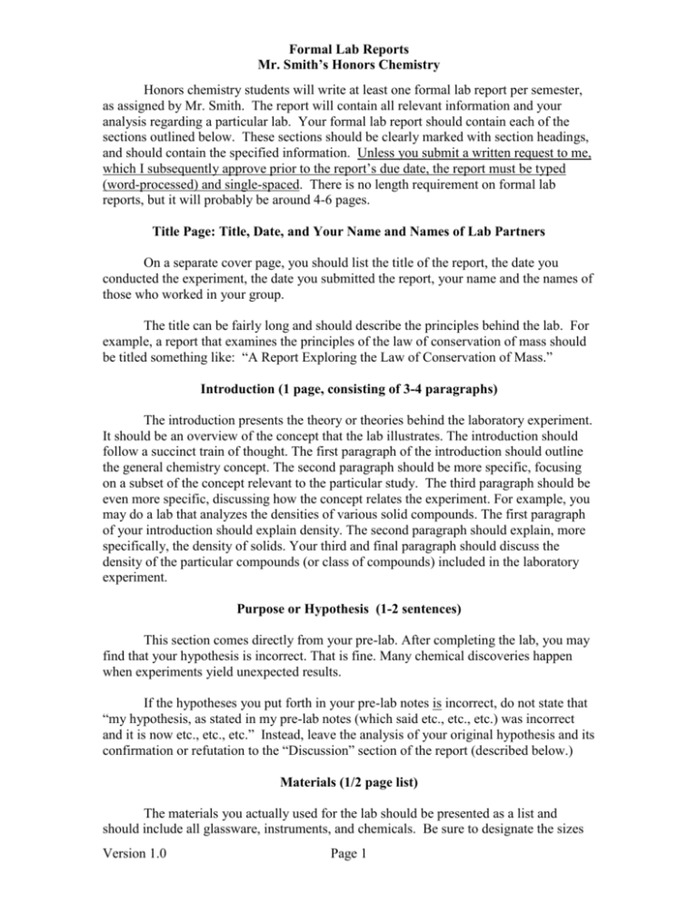 Formal Lab Report Template within Introduction Template For Report ...