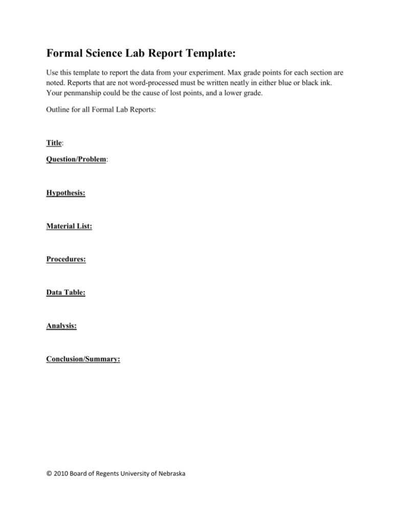 Formal Science Lab Report Template: In Science Experiment Report ...