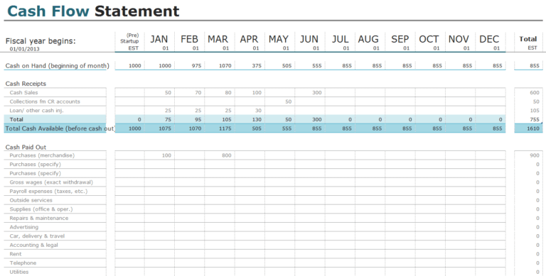 Free Cash Flow Statement Templates For Excel | Invoiceberry intended ...