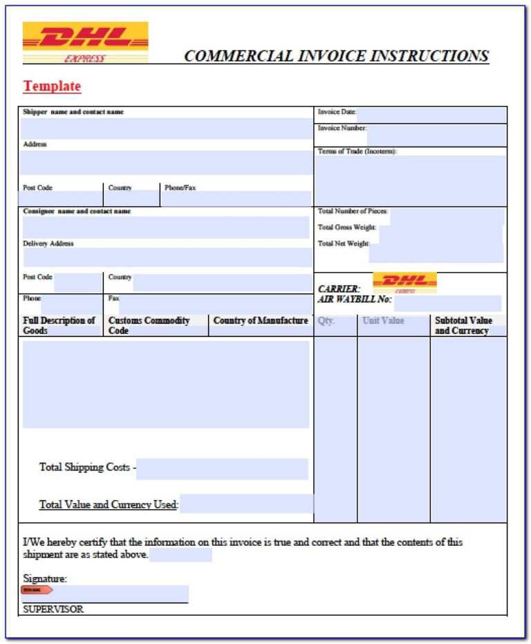 Free Dhl Commercial Invoice Template Excel Pdf Word Doc for Commercial ...