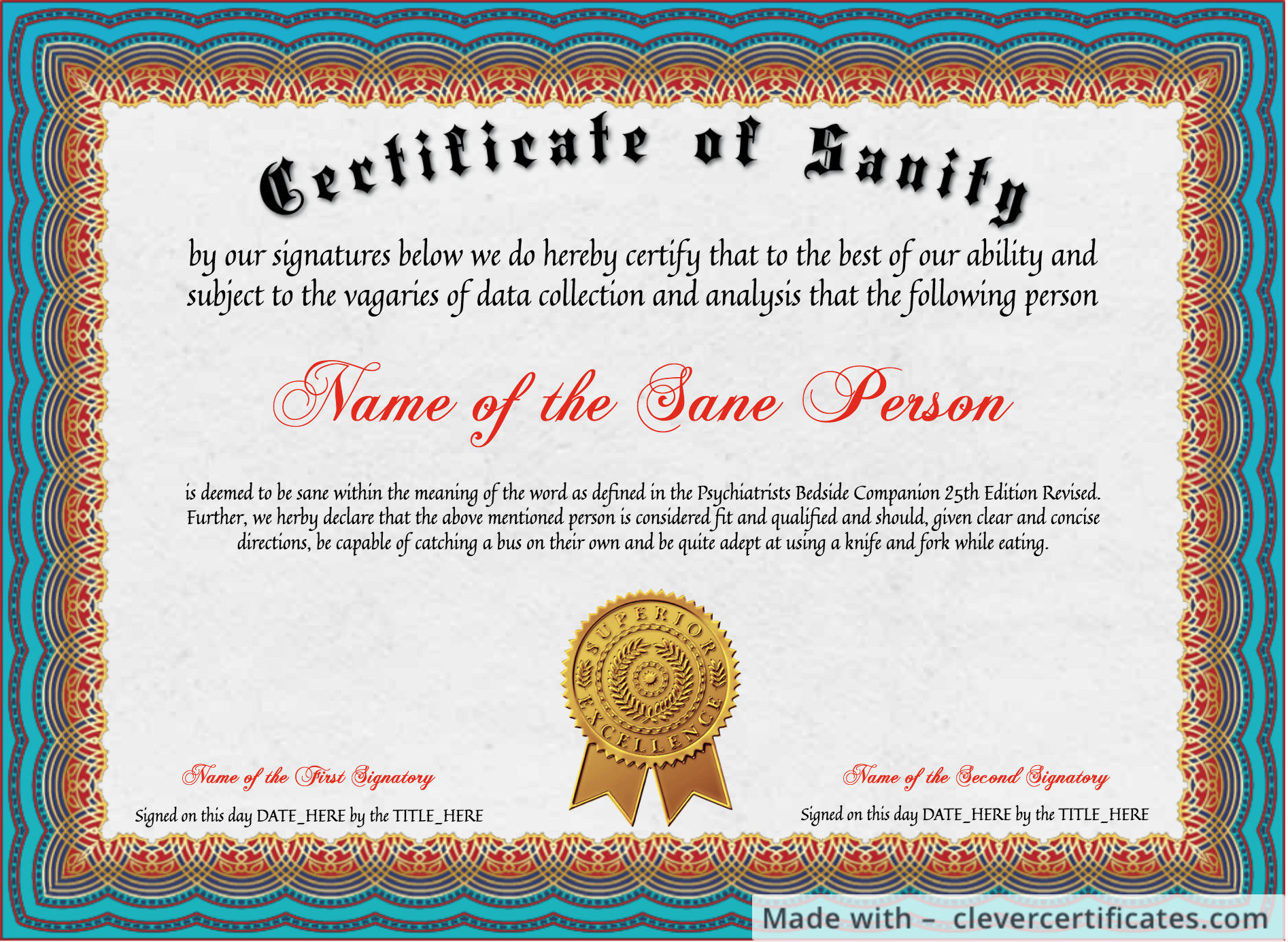 Free Fun And Quirky Certificates At Clevercertificates Intended For 