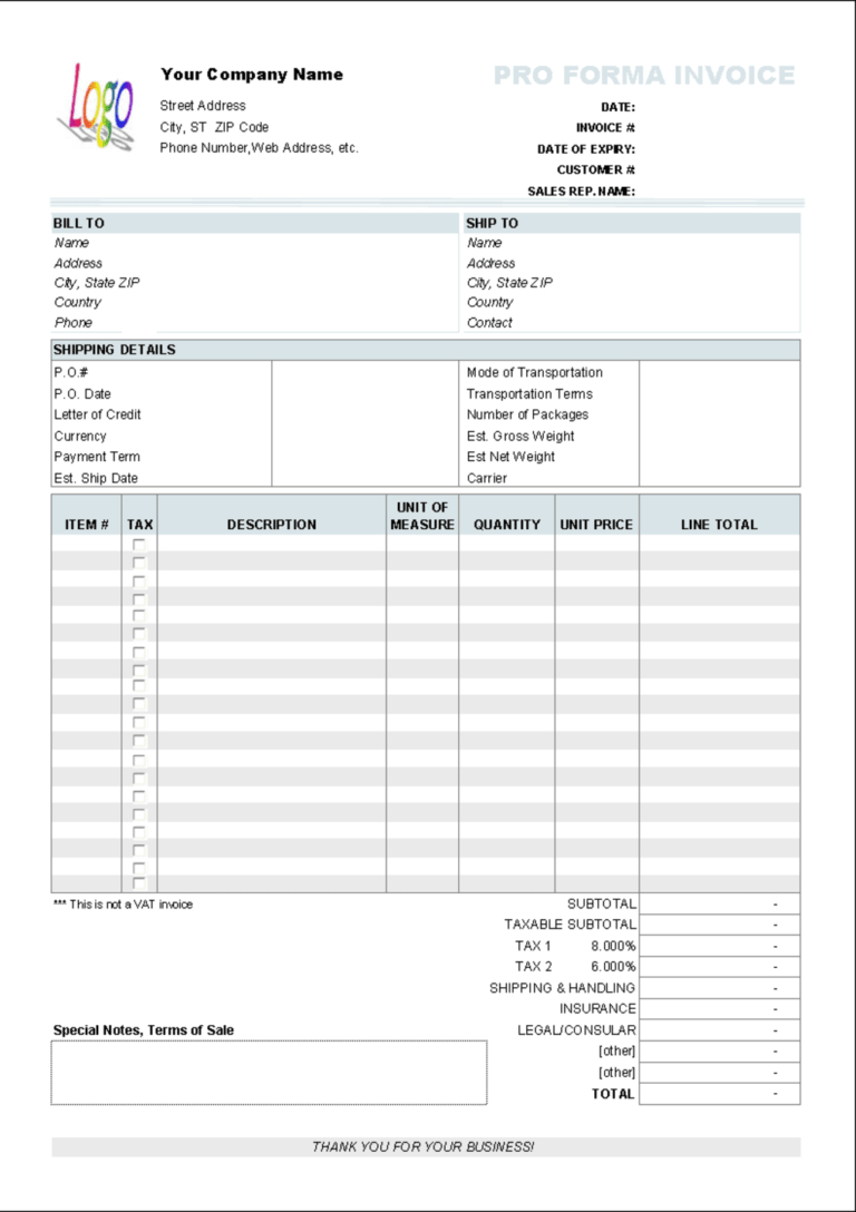 Free Proforma Invoice Template – Download intended for Free Proforma ...