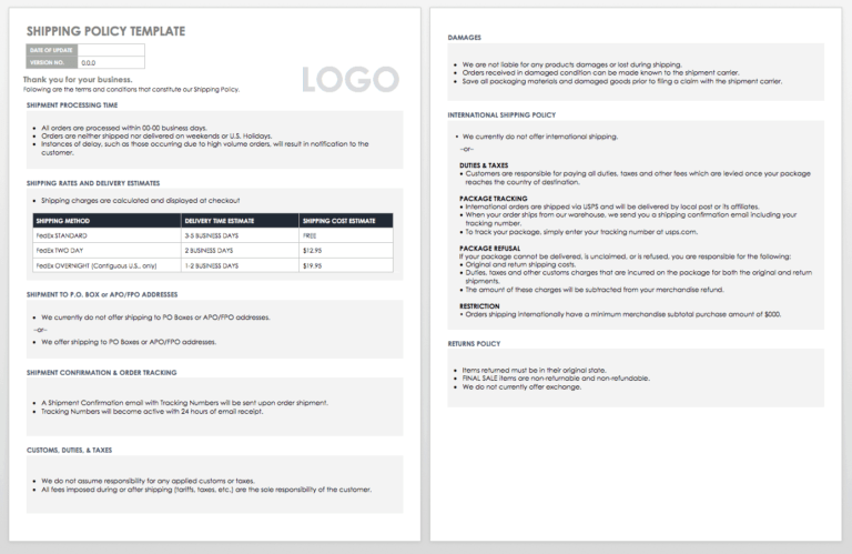 Free Shipping And Packing Templates | Smartsheet inside Proof Of ...