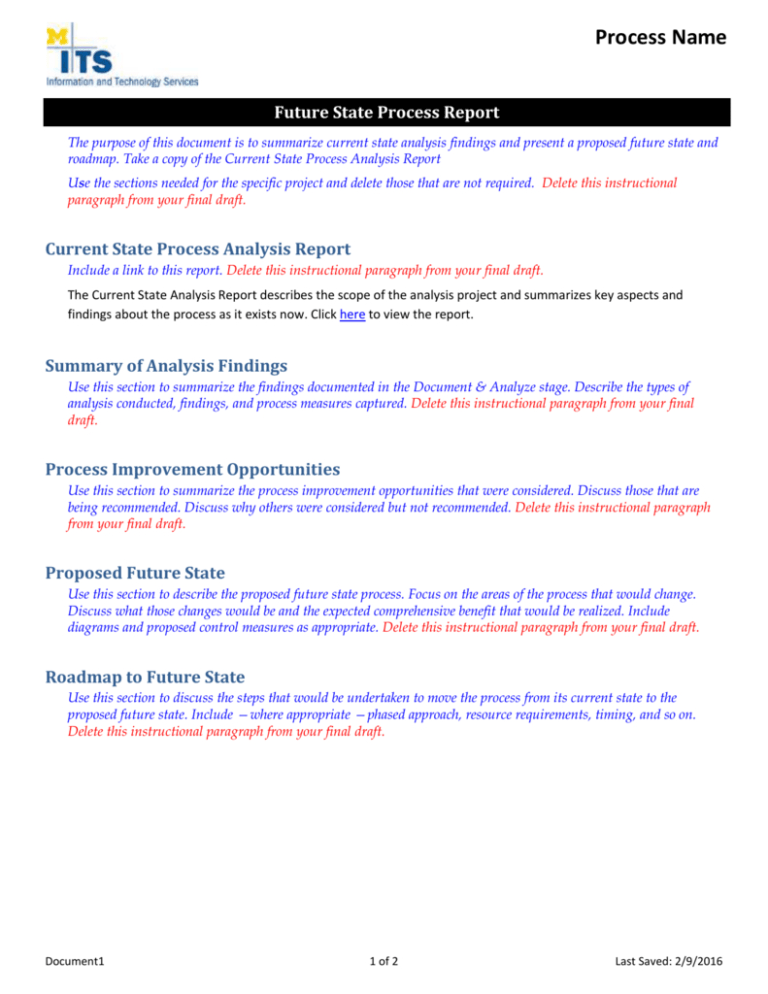 Future State Process Report Template With Project Analysis Report ...
