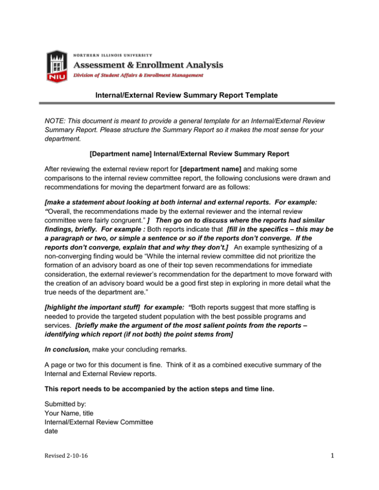 Fy17 External Review Summary Report Template within Service Review ...