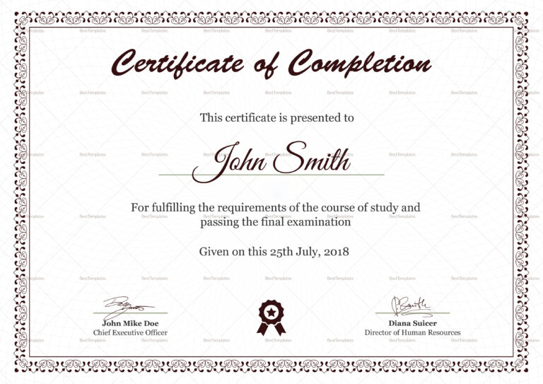Graduation Diploma Completion Certificate Template With Graduation ...