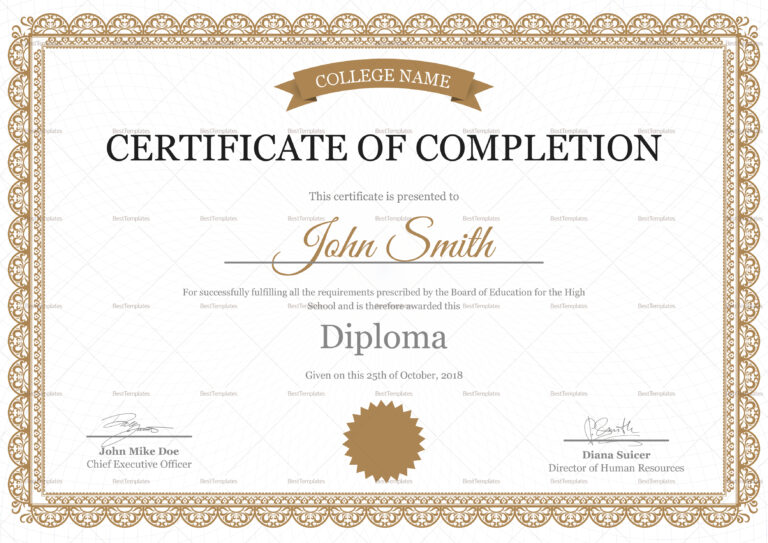 High School Completion Certificate Template for Certificate Templates ...