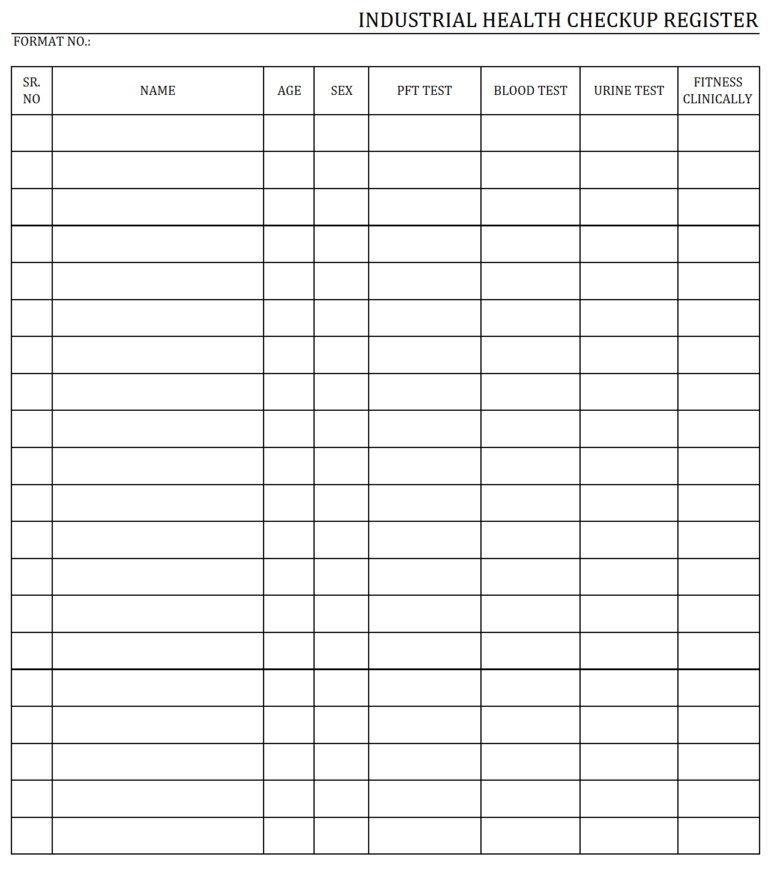 Industrial Health Checkup Register Format | Word | Pdf | Report ... Industrial Health Checkup Register Format | Word | Pdf | Report ...
