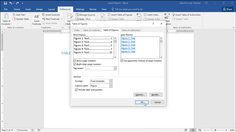 Insert A Table Of Figures In Word – Teachucomp, Inc. with What Is A ...