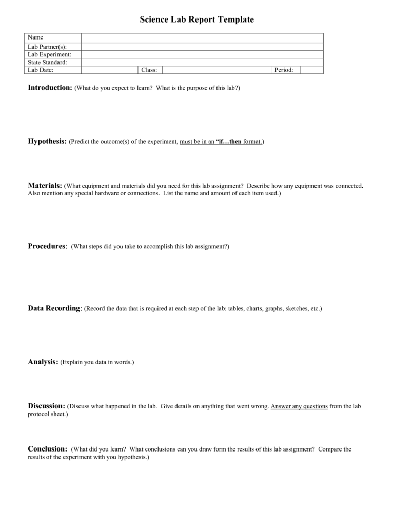 Lab Report Outline | Science Lab Report Template | School throughout ...