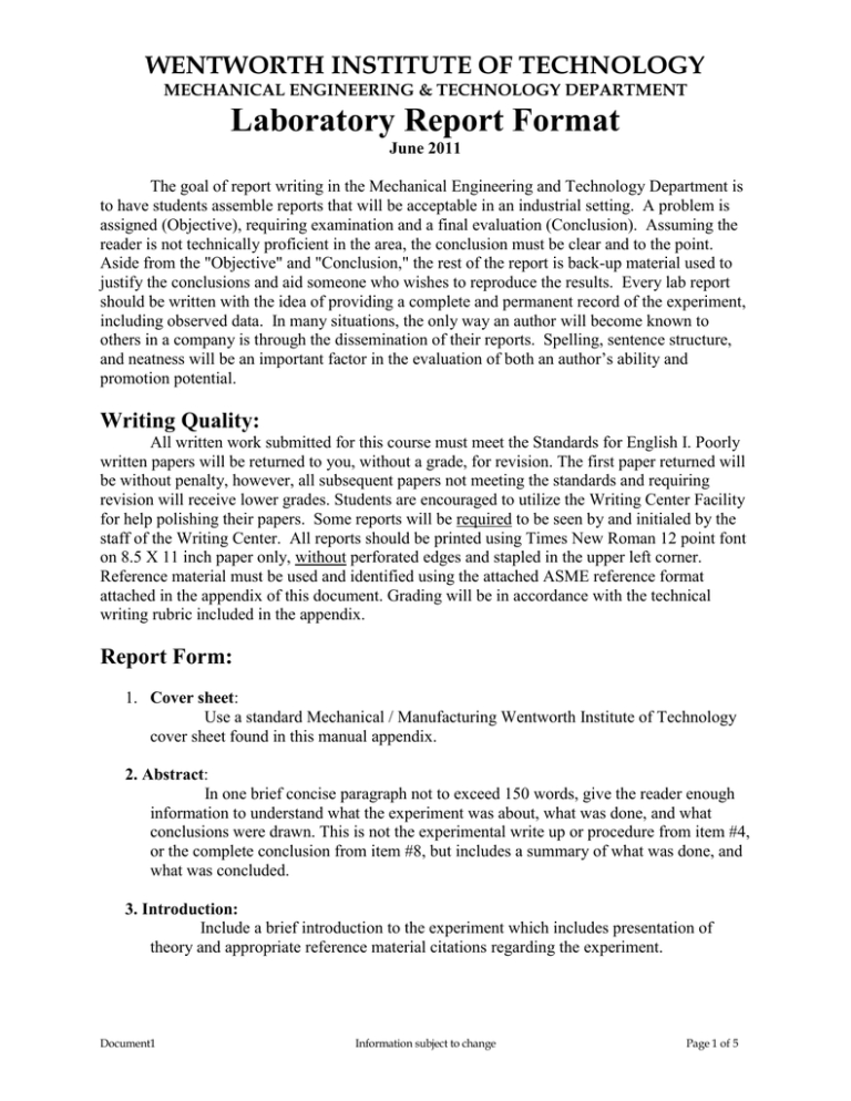 Laboratory Report Format with Engineering Lab Report Template ...