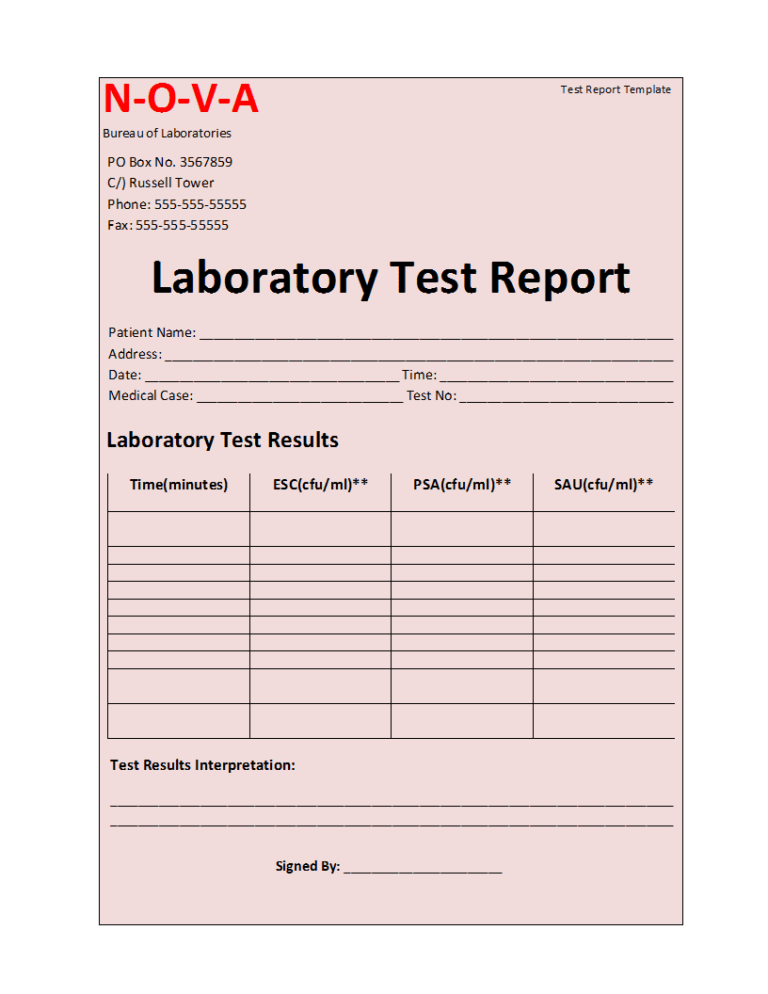 Laboratory Test Report Template for Weekly Test Report Template ...