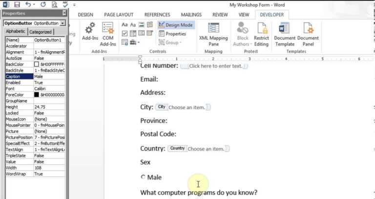 Microsoft Word – Create Form (Office 2007/2010/2013/2016 with regard to ...