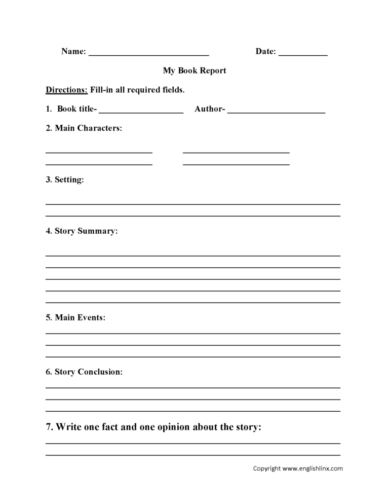 My Book Report Worksheet | Book Report Templates, Book with Story ...
