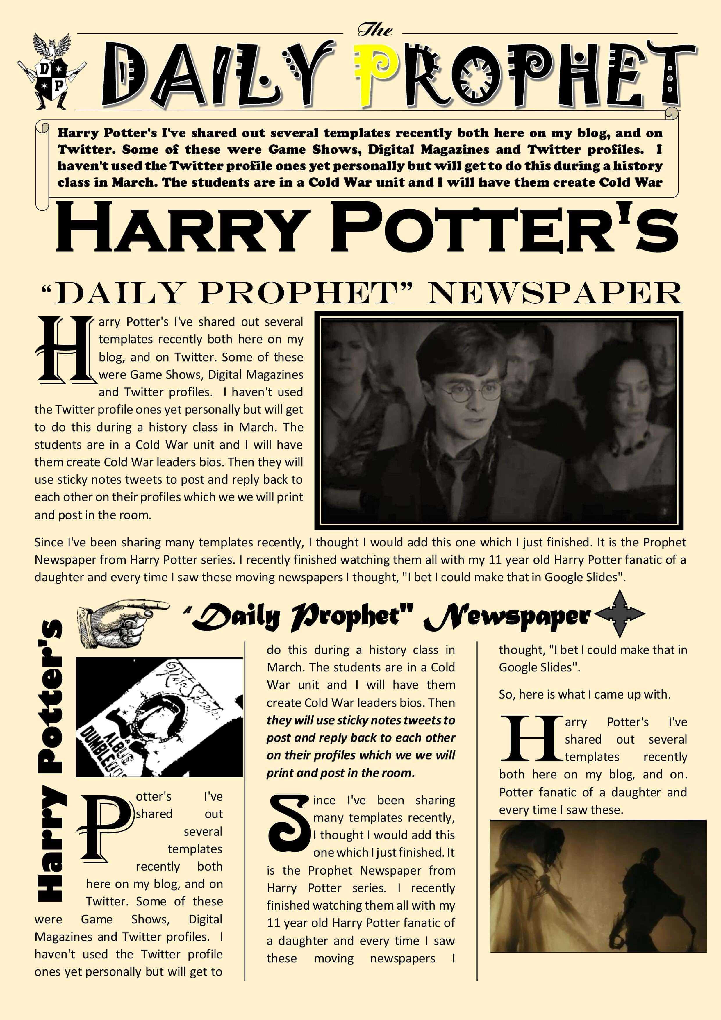 Newspaper Article Template Google Docs Harry Potter Daily Pertaining To Old Newspaper Template 