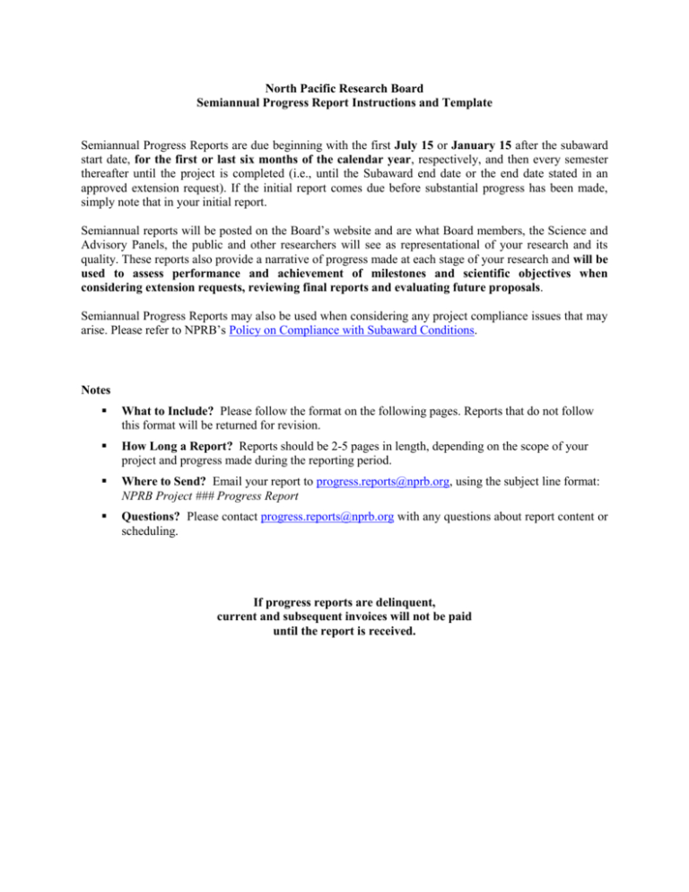 Nprb Progress Report Template – North Pacific Research Board with ...