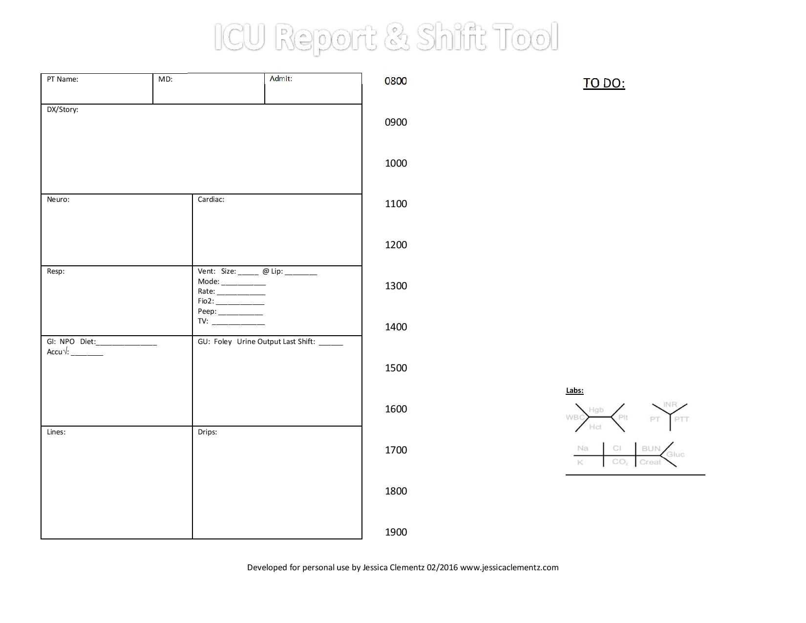 Icu Report Sheet Template